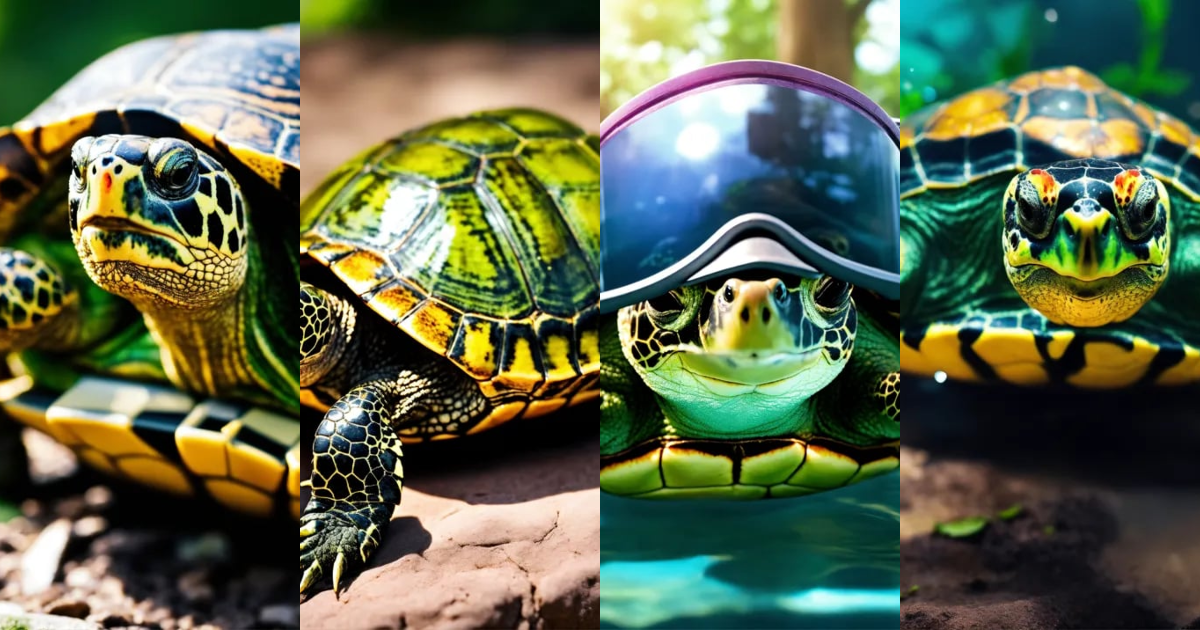 Lexica - Please picture turtles adopting new technologies such as ...