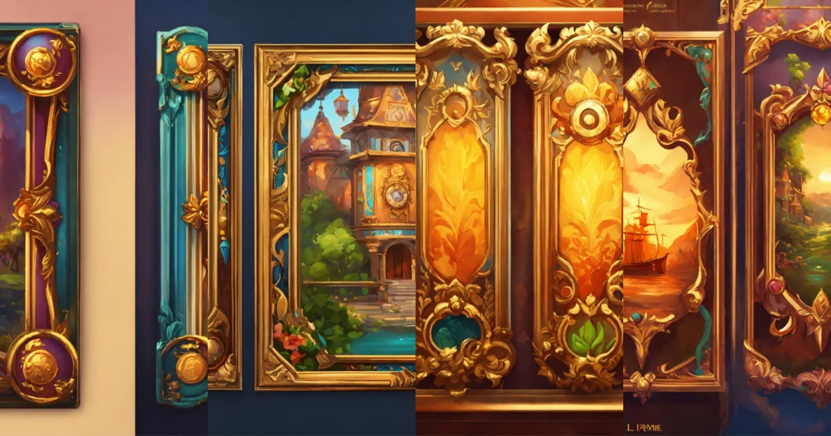 Lexica - Ornamental frame slot game cards, realistic cartoon oil paint ...