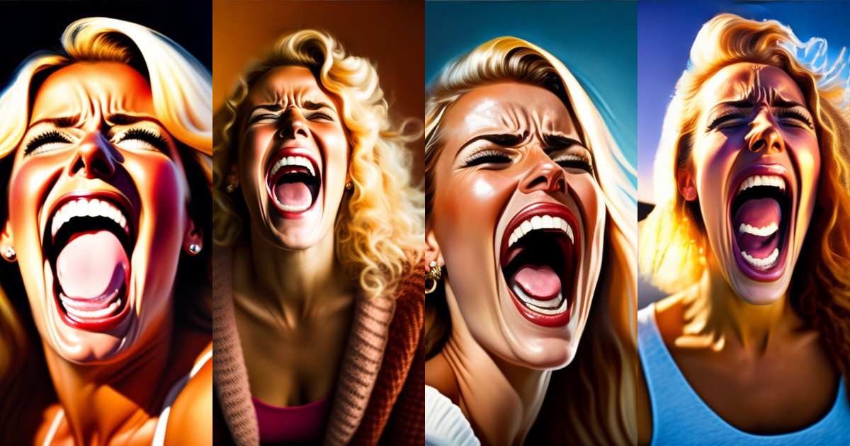 Lexica - Portrait of blond european woman screaming, crying
