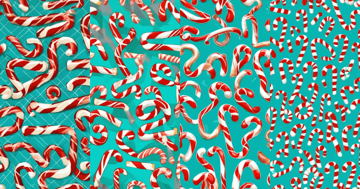 Lexica - Repeating pattern of candy canes scattered on a cartoonish ...