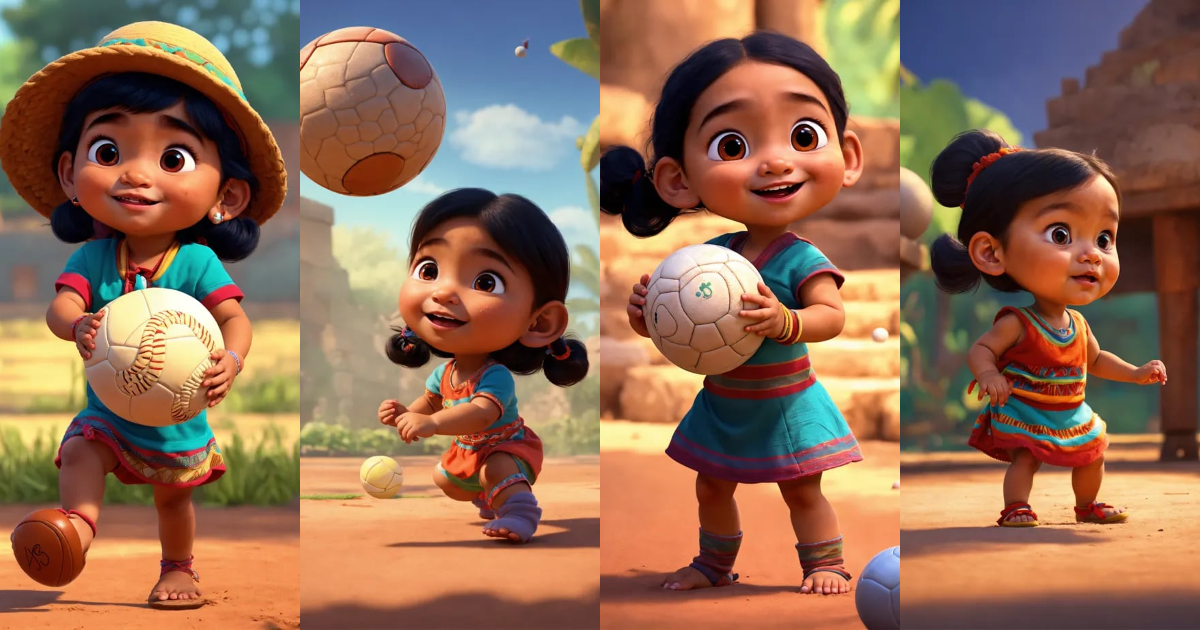 Lexica - Pixar animation of a baby mayan girl playing the ball game ...