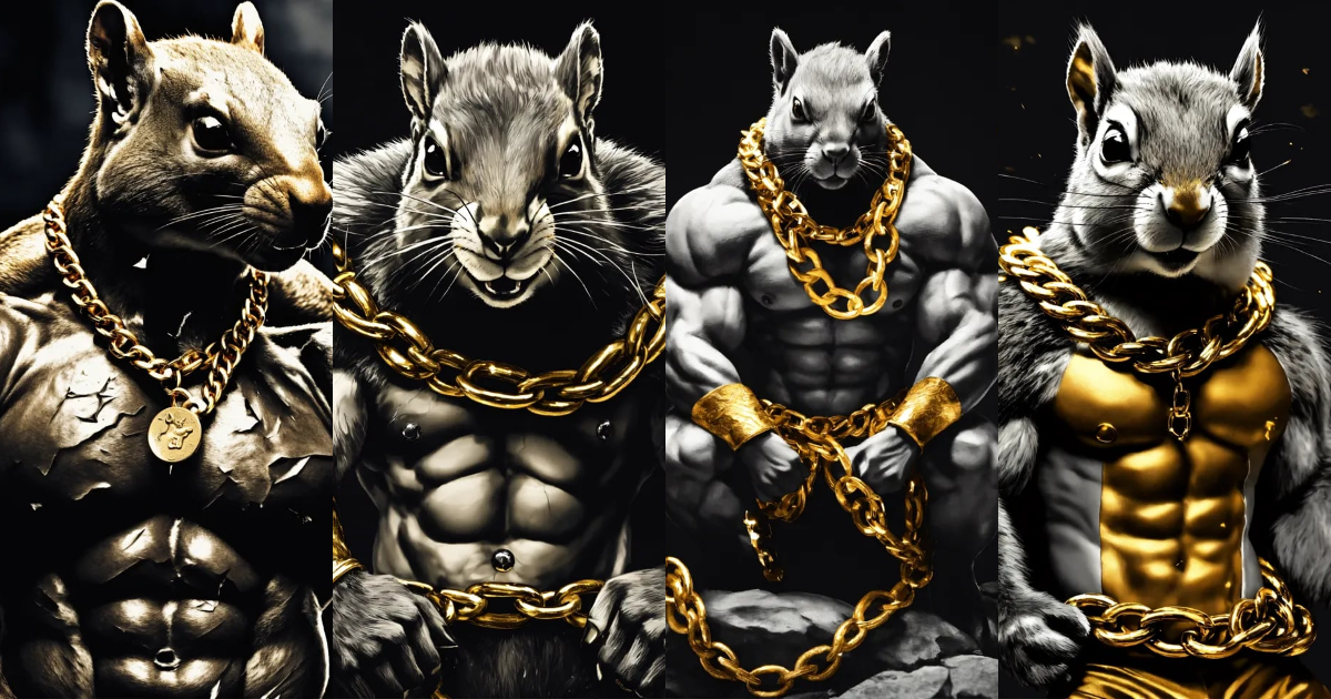 Lexica - Black and white illustration of masculine squirrel, fierce ...