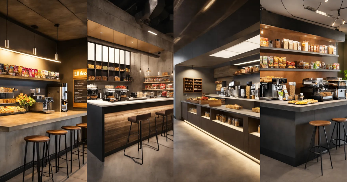 Lexica - A self serve breakroom snack bar with snacks on an easy to reach shelf for employees to ...