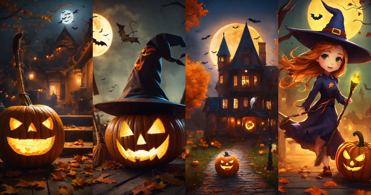 Lexica - A mysterious Halloween party with a pumpkin, flying broomstick ...