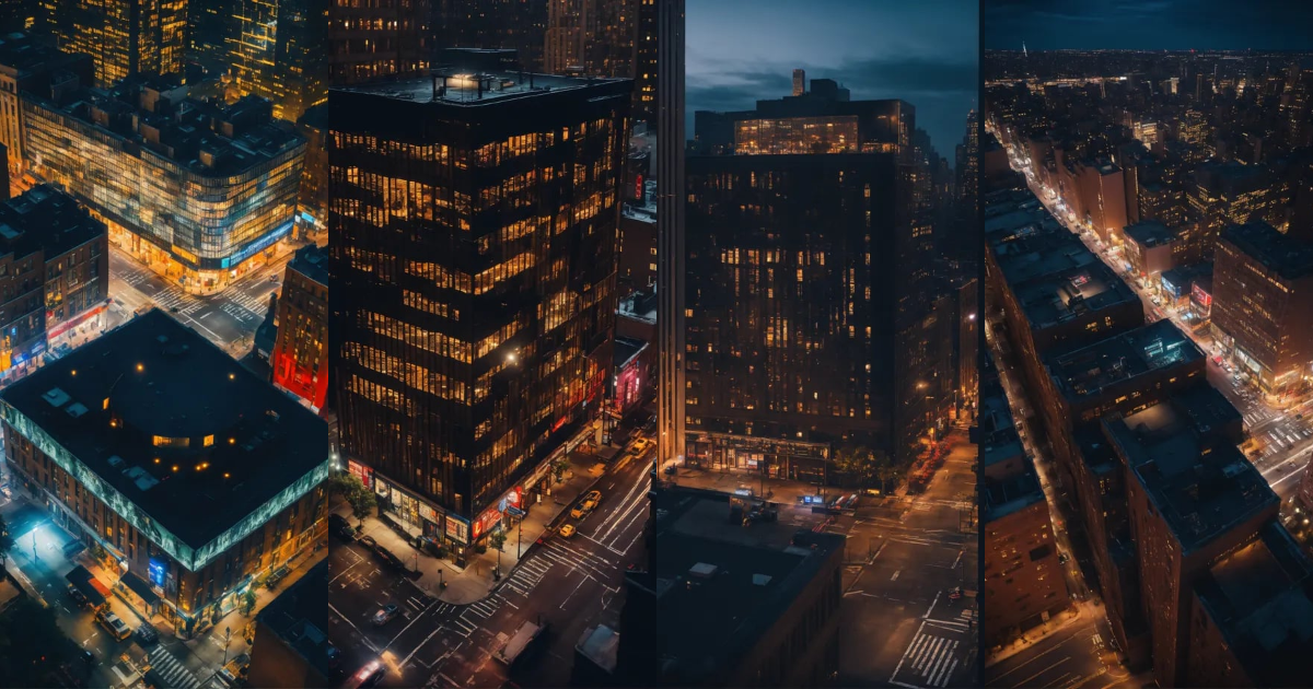 Lexica - Hyper realist night street with modern building seen from ...