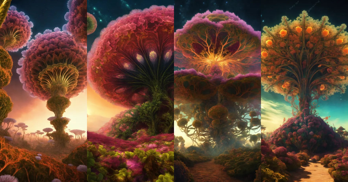 Lexica - A giant alien fractal plant with silky mutant flowers ...