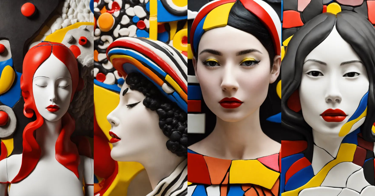 Lexica - Black and white, primary colors, 3d abstract modeling clay landscape, woman portrait ...