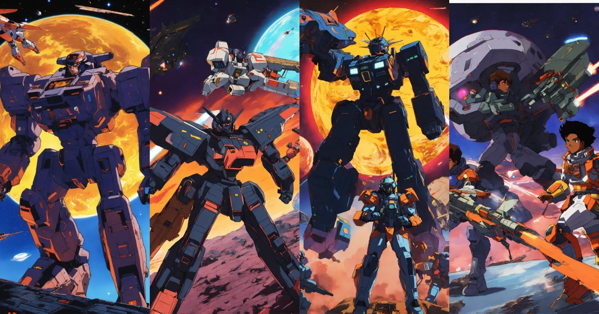 Lexica - 80s anime black character mecha pilots fighting in space drama war