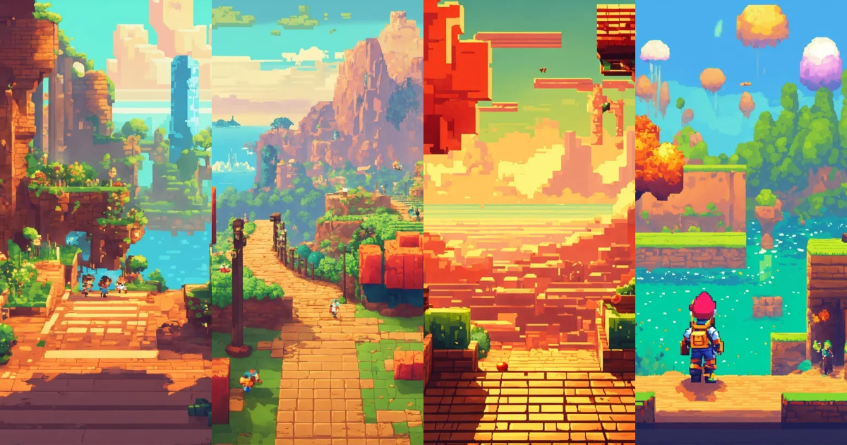 Lexica - Illustrate a pixelated scene reminiscent of classic video ...