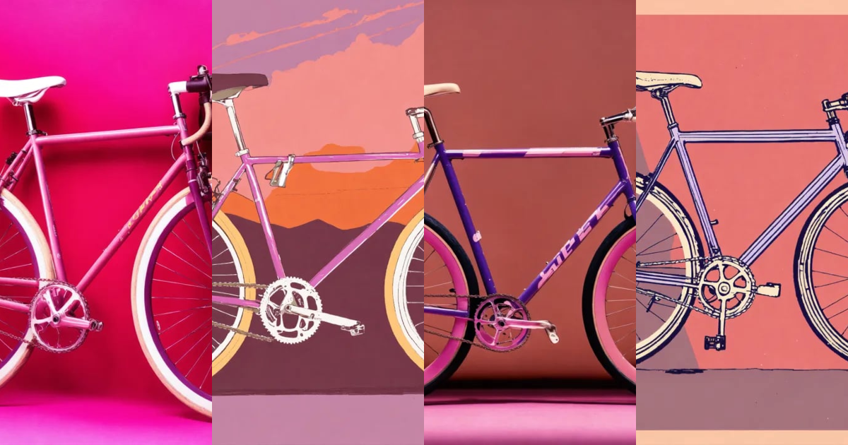 Lexica - 1970s Single speed racer bicycle muted mauve hues low angle 45 ...