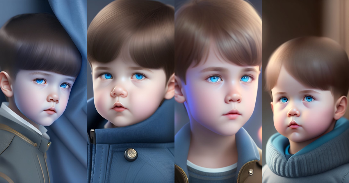 Lexica - Thin face, longer fringe small nose blue eyes small ears fat belly short hair boy