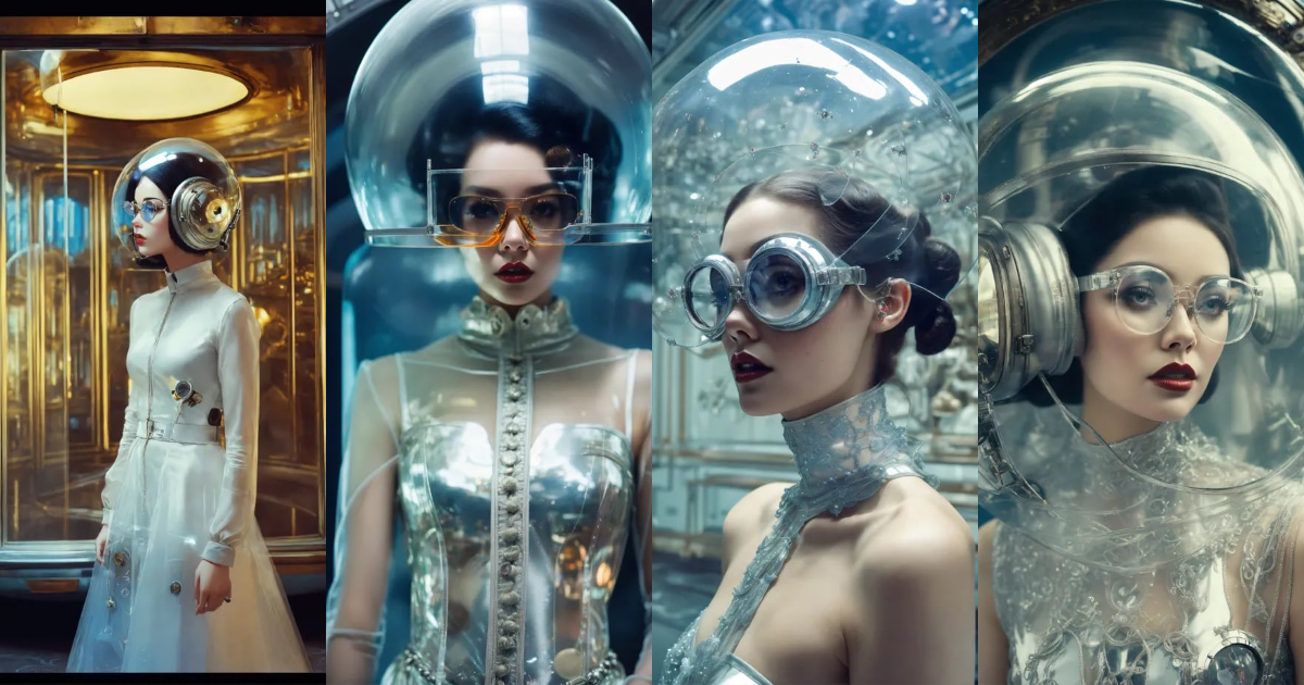 Lexica - Photography in a vintage Sci Fi transparent space ship, 60'S ...