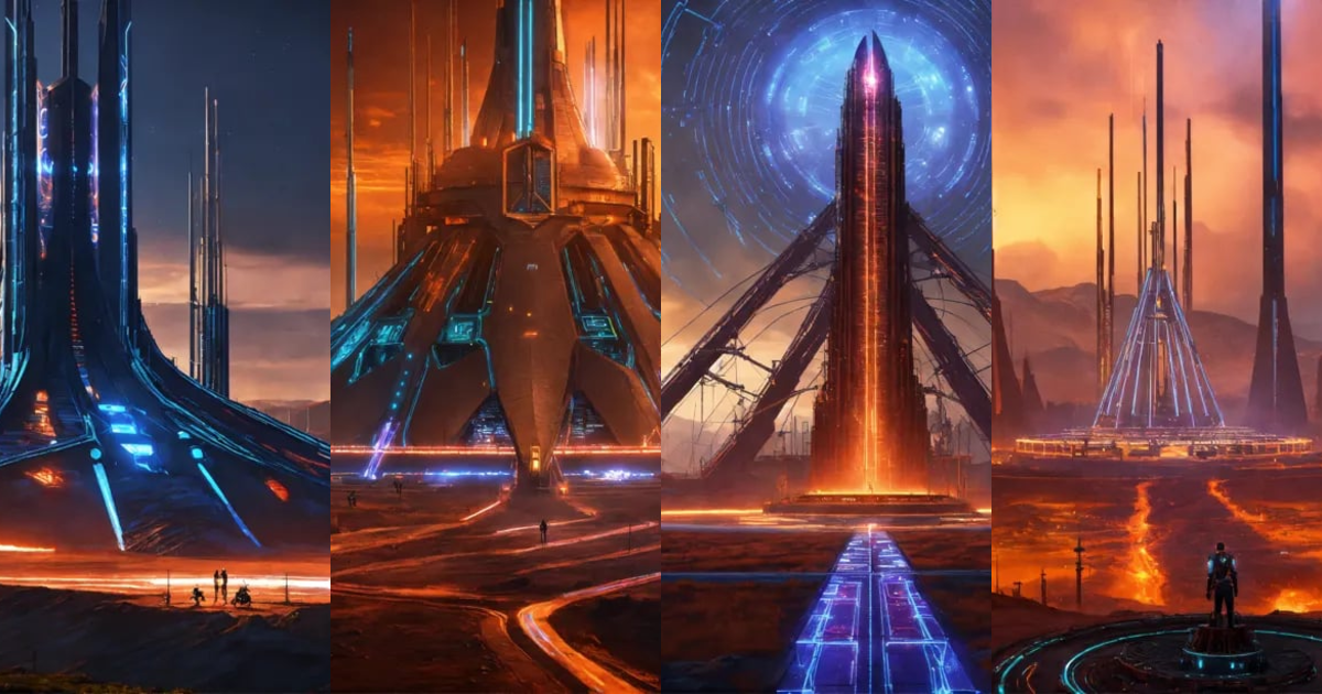 Lexica - Dark alien Tower of Sauron seen from a distance is a towering ...