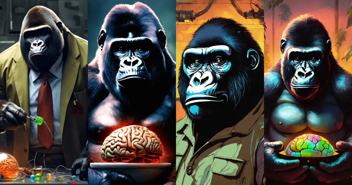 Lexica - Scientist gorilla with its brain on the outside