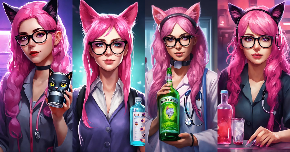 Lexica - Female doctor, with long pink hair, with cat ears disguise ...