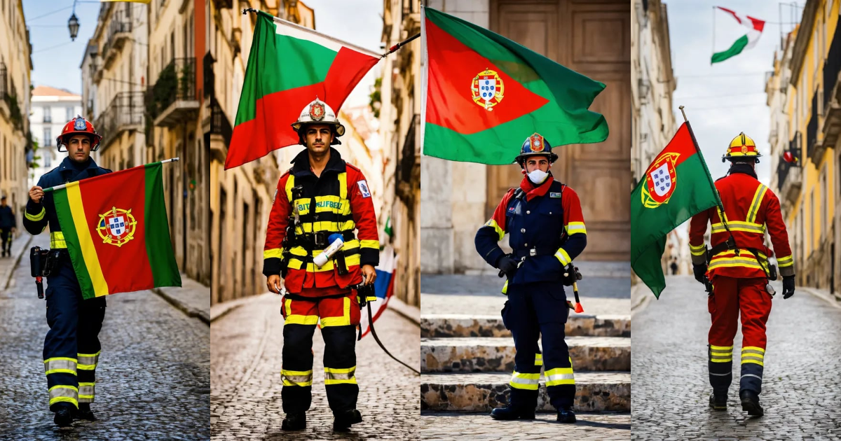 Lexica - Portuguese firefighter in Lisboa with the Portuguese flag