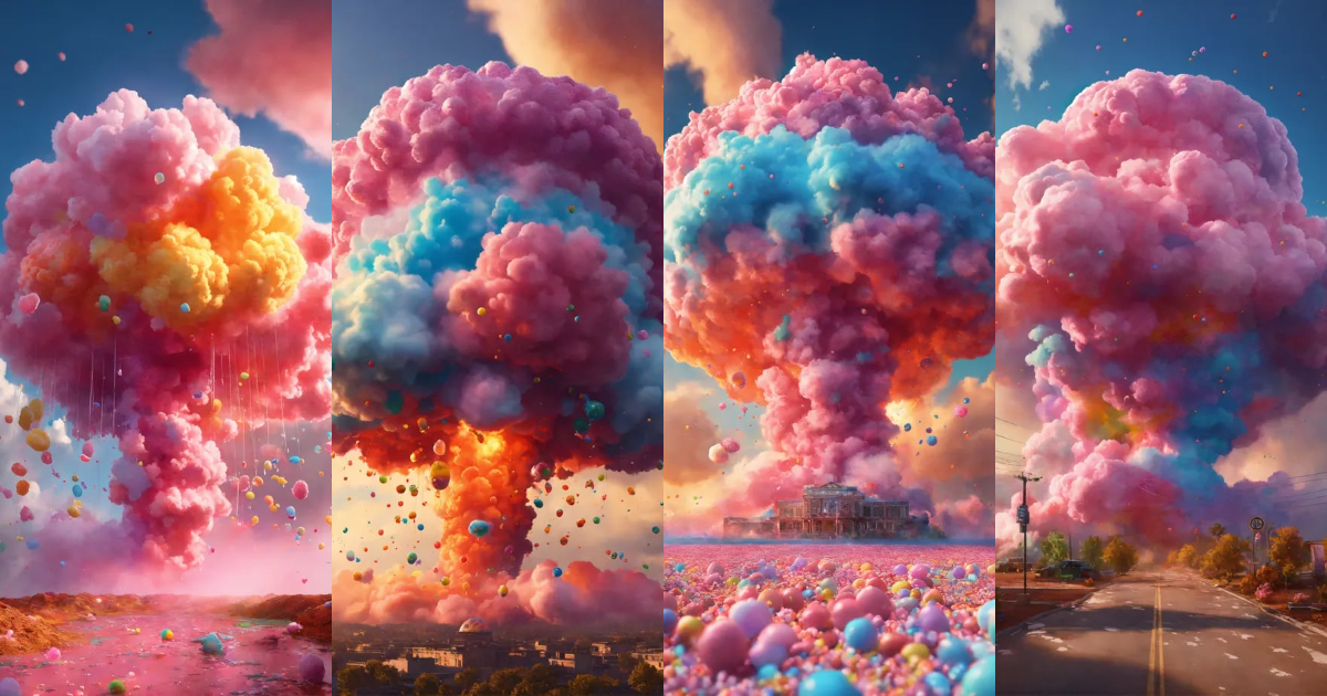 Lexica - A nuclear explosion , made out of cotton colors candy clouds ...