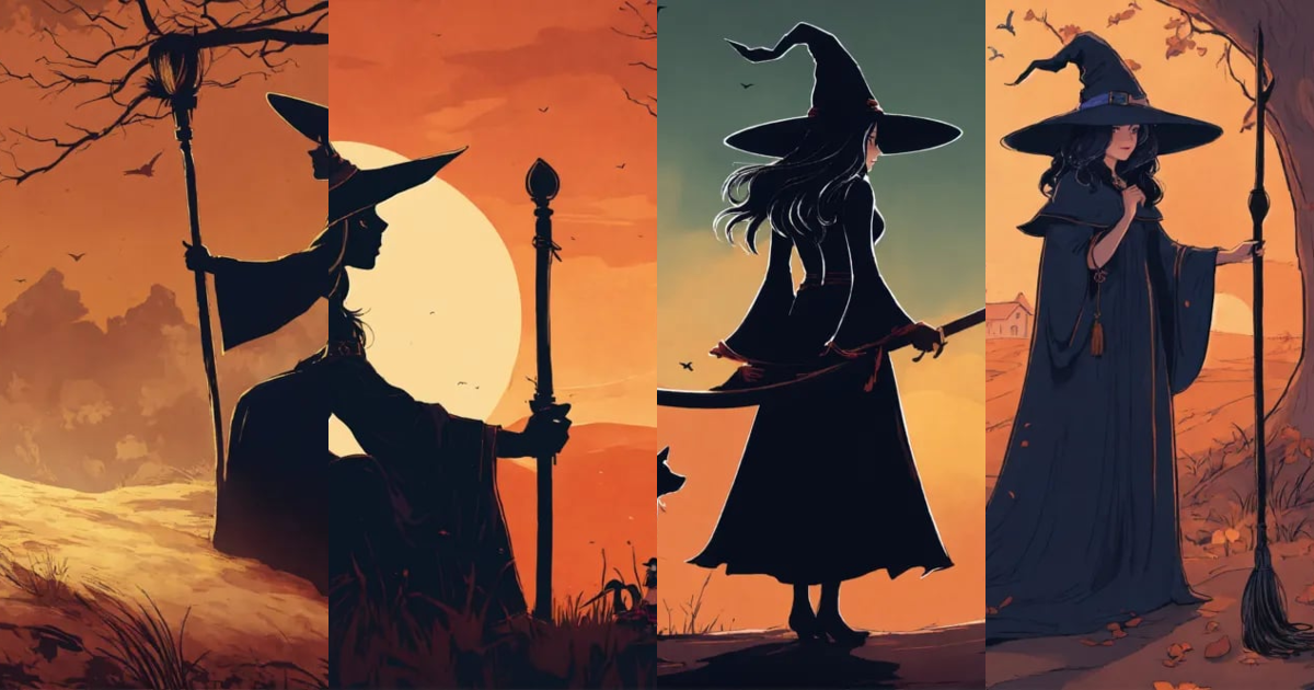 Lexica - Illustration of a witch looking at her shadow