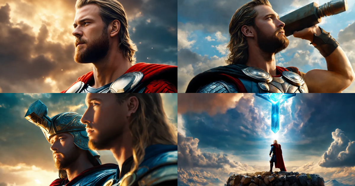 Lexica - Man close up looking up at sky at the gods, thor hammer ...