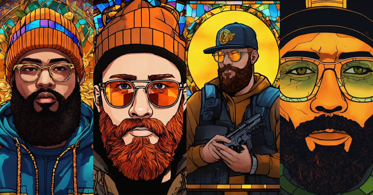 Lexica - HD, 4K, Background is a stained glass with images in the ...