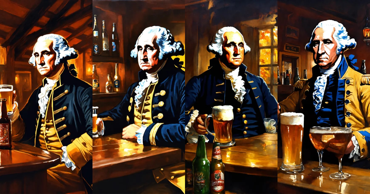Lexica - Painting of george Washington drinking beer at a bar. Greg ...