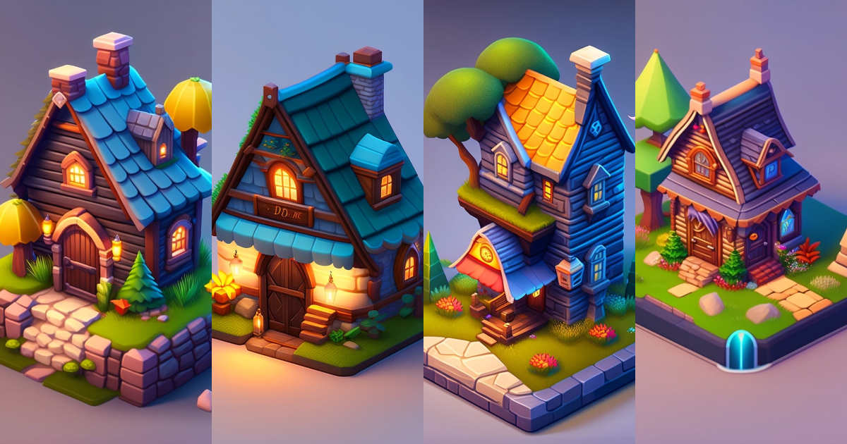 Lexica - Isometric house, cartoony, DnD, fantasy, mobile game