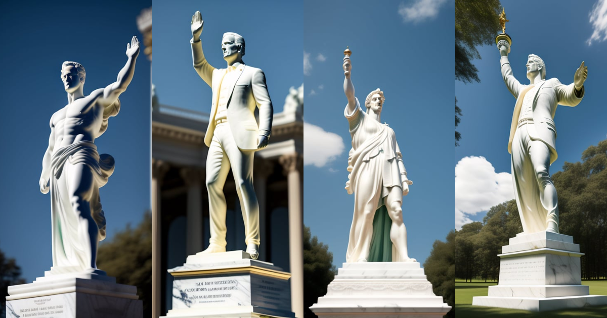 Lexica - Photo of a marble statue of Joe Biden standing with his hands up