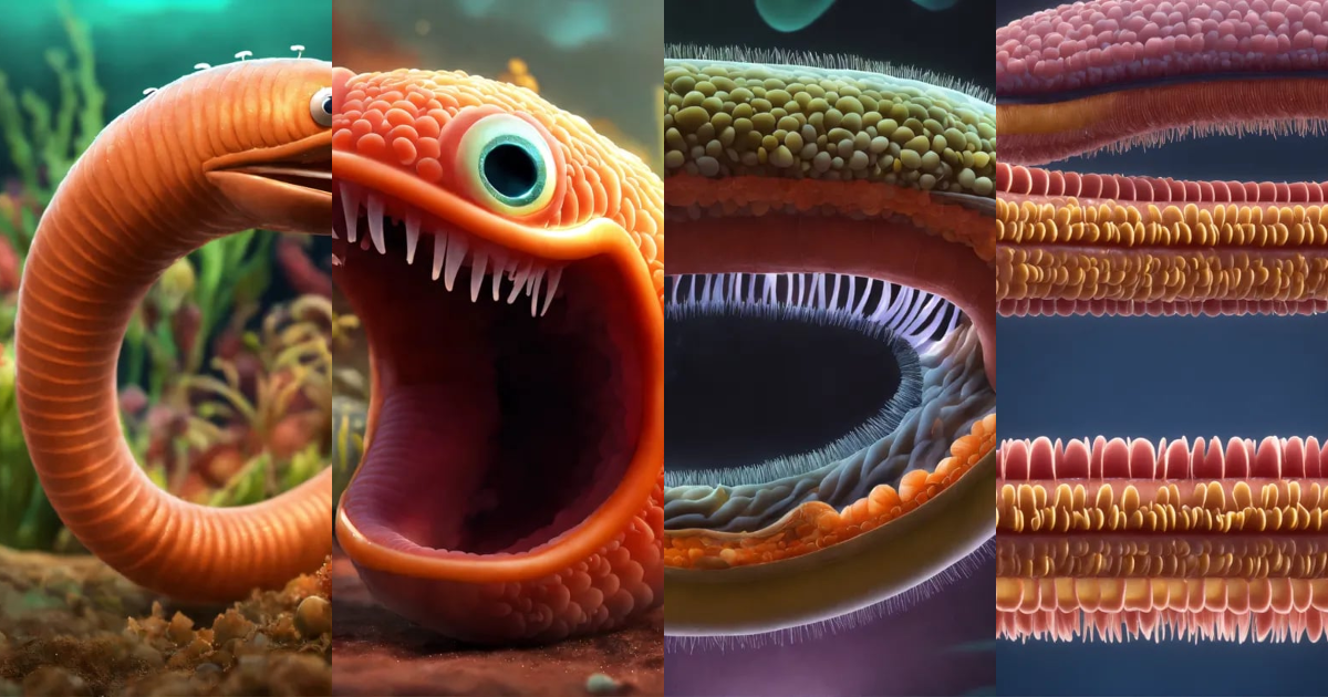 Lexica Ancylostoma Worm With Detailed Features In The Style Of Pixar