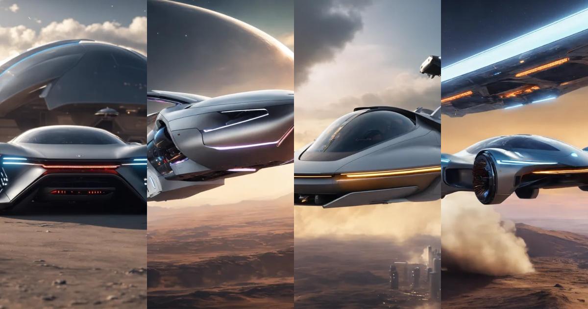 Lexica - Luxurious sleek gray flying space car shooting out in the sky ...