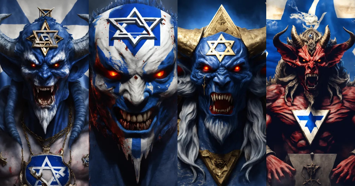 Lexica - Evil demonic Israel demon with an Israeli flag with an ...