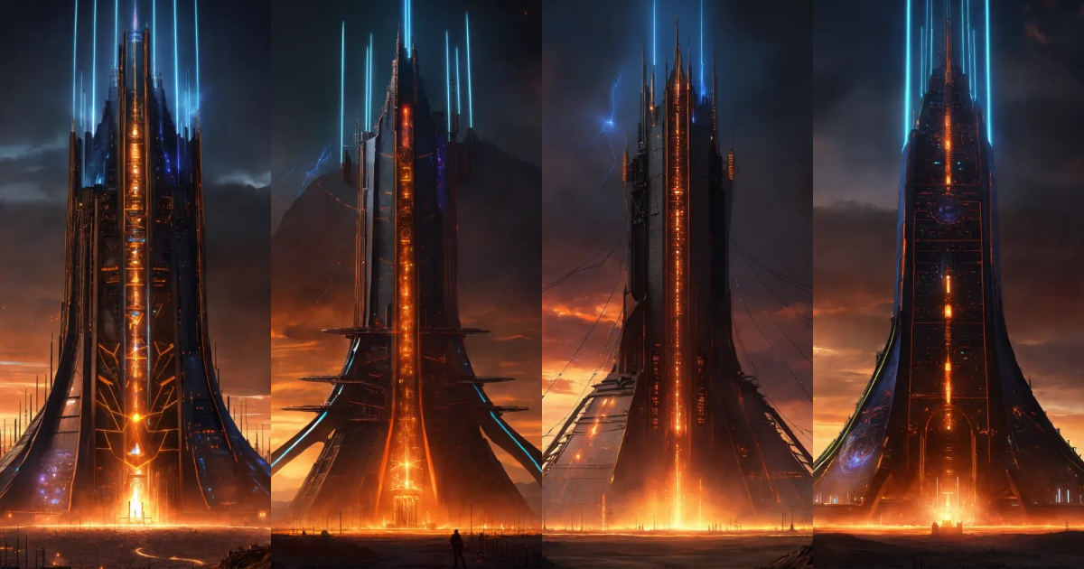 Lexica - Dark alien Tower of Sauron is a towering fortress with digital ...