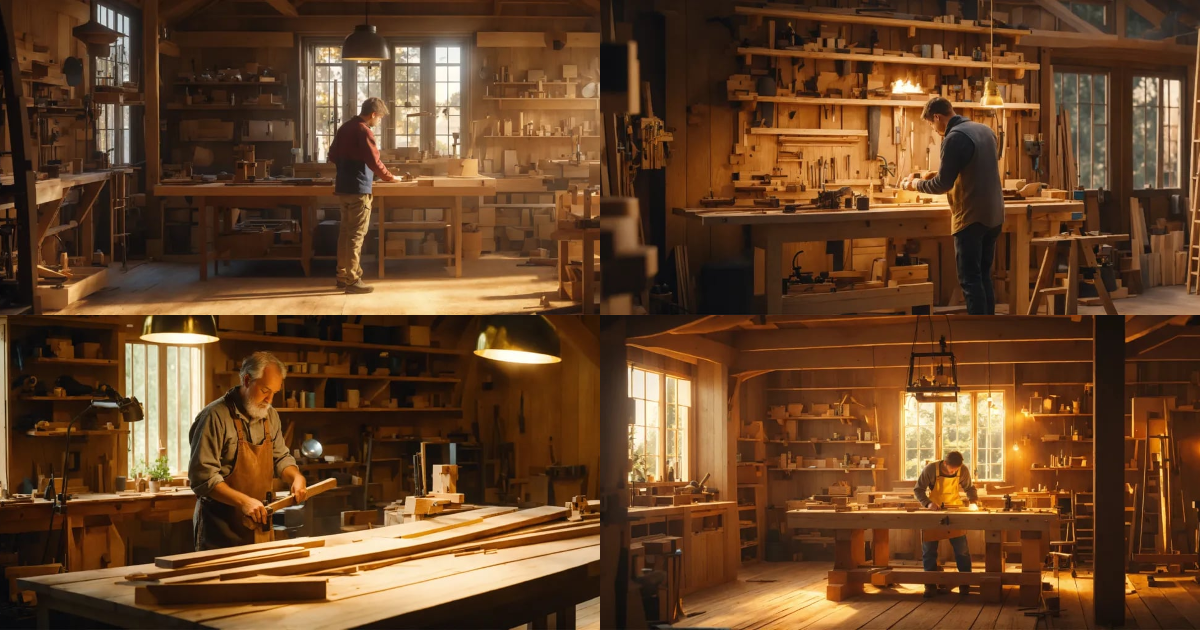 Lexica - Purposeful work, carpenter in studio working on wood, woodwork ...