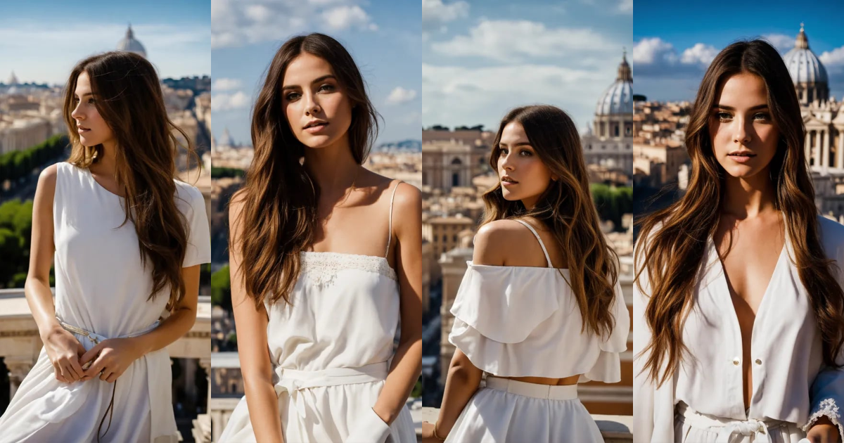 Lexica - Photo of skyline of rome at day with a female model and the ...