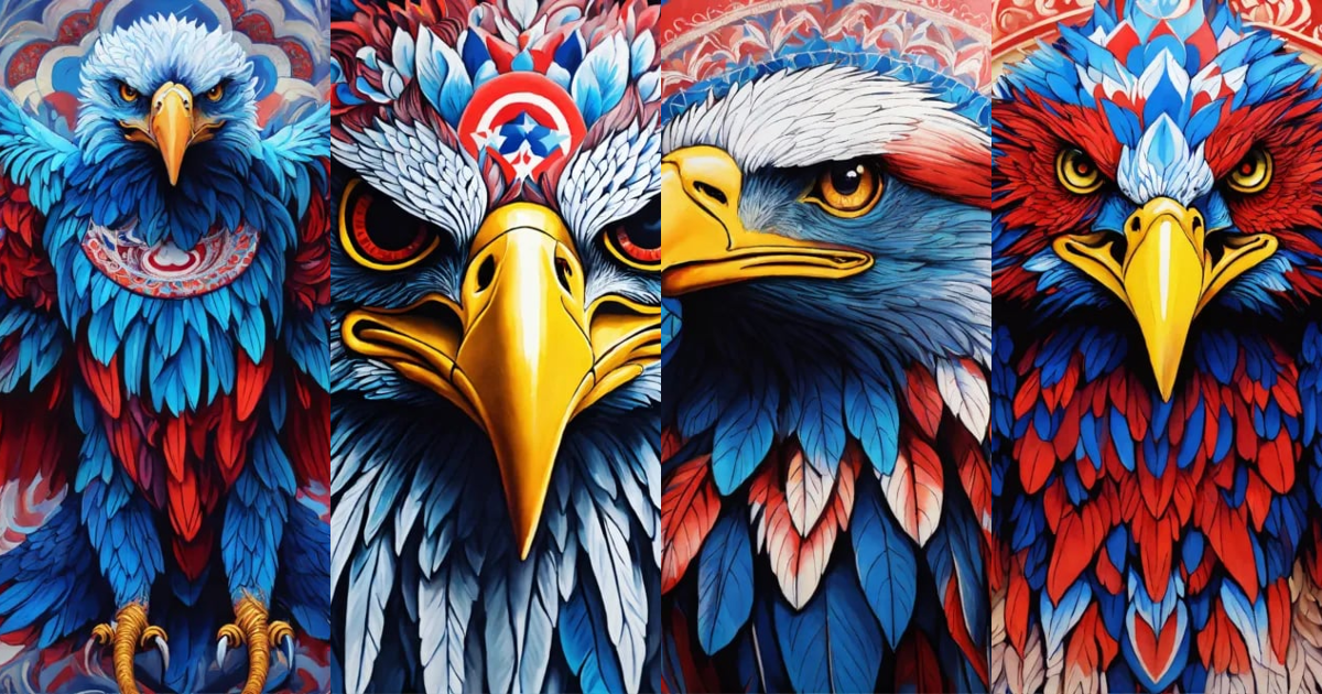 Lexica - Vibrant neo-traditional, a painting of a psychedelic eagle ...