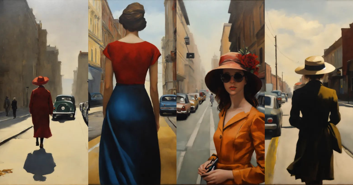 Lexica - Woman walking in the street in oil painting style charles ...