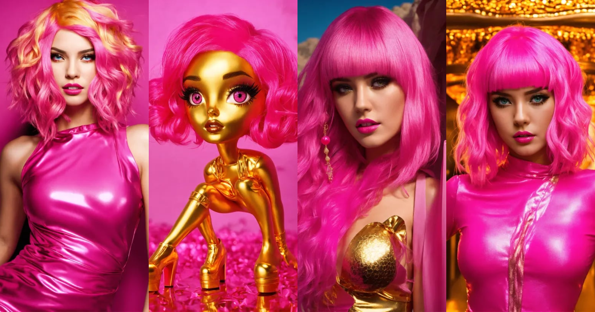 Lexica - Hot Gold Full Body Hot Gold Hot Pink Hair, Hot Pink Hair, Hot Pink Eyes, Hot Pink Hair ...