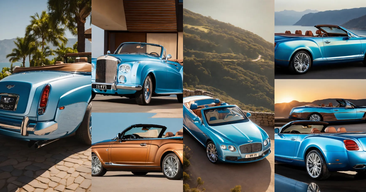 Lexica - Create a picture of a light blue convertible bently with brown ...