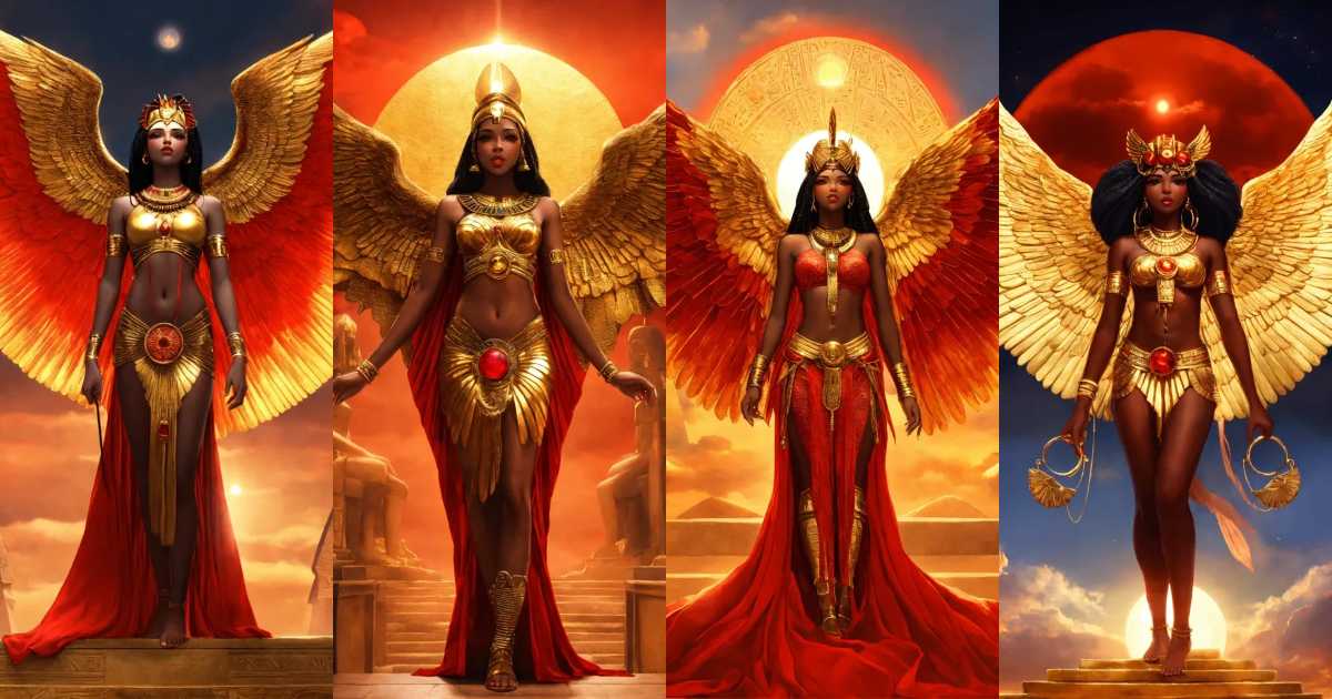 Lexica - A female African Angel, with her long all-gold wings, and ...