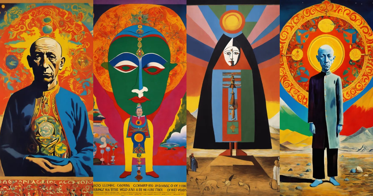 Lexica - Vintage poster hippie pablo picasso standing up looking athe ...