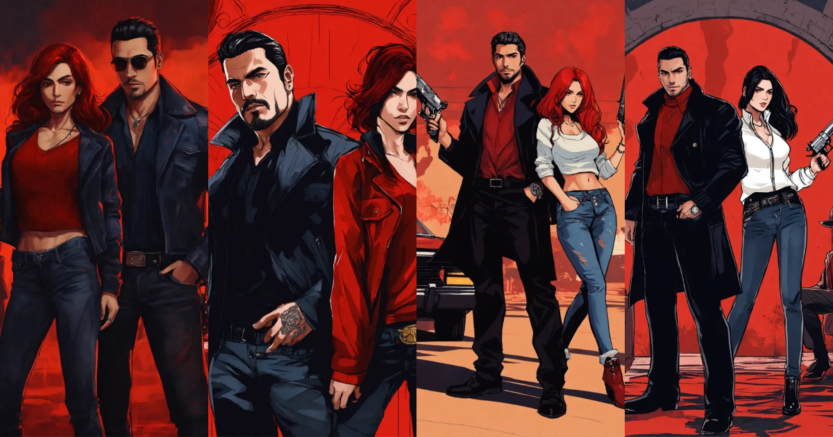 Lexica - Rock style drawing, mafia background, a black hair handsome ...