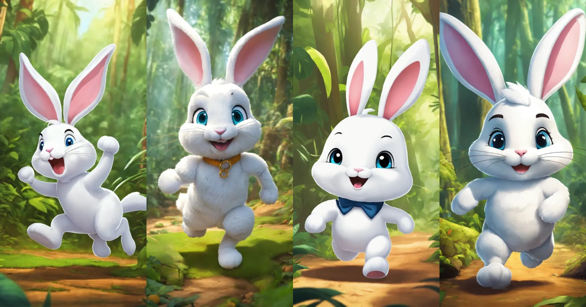 Lexica - Let cartoon big white bunny run on two legs in jungle side ...