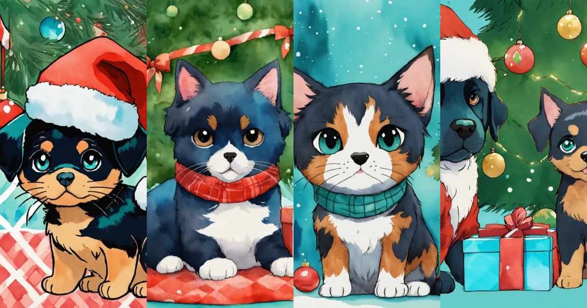 Lexica - Ghibli Moe anime mashup cat and a Rottweiler puppy peaking out ...