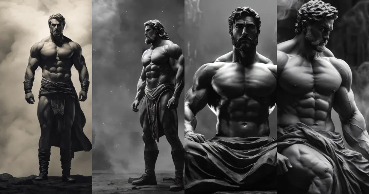 Lexica - Strong stoic man, full body, muscle, stoic sculpture, black ...