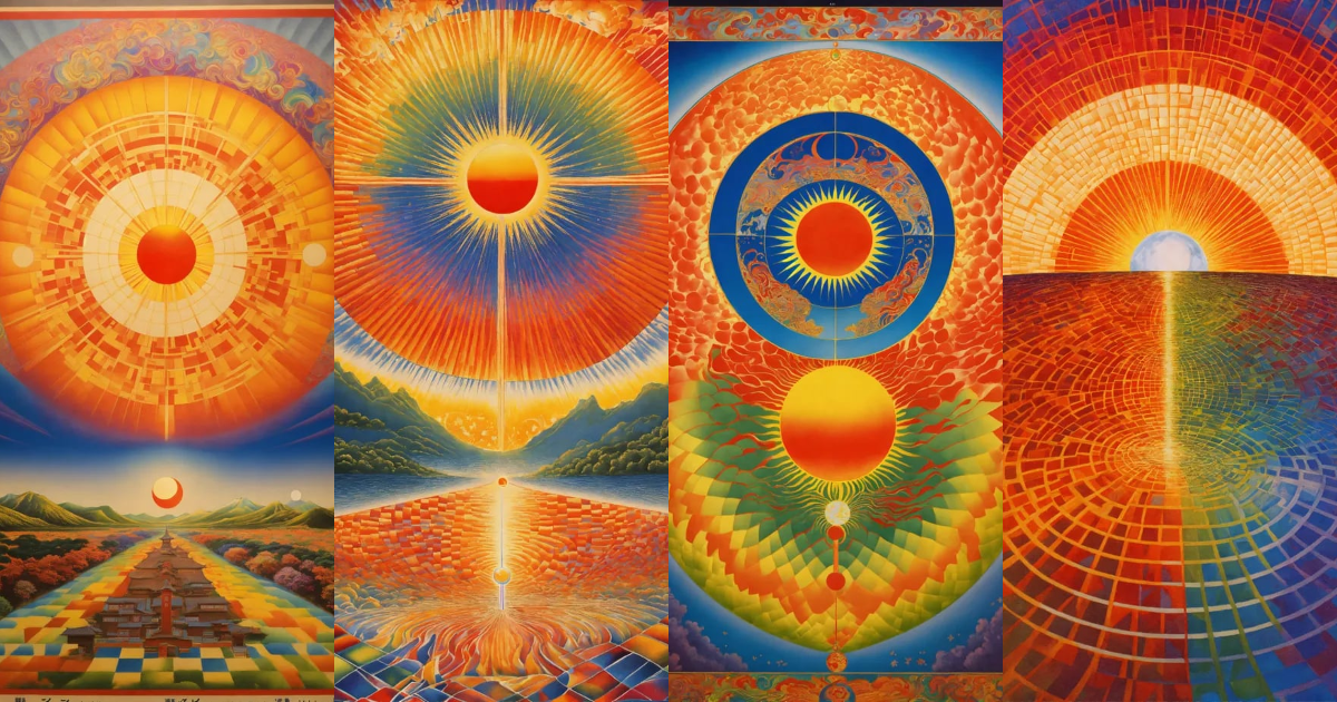 Lexica - Japanese vintage poster ,oriental , sun merging into moon ...