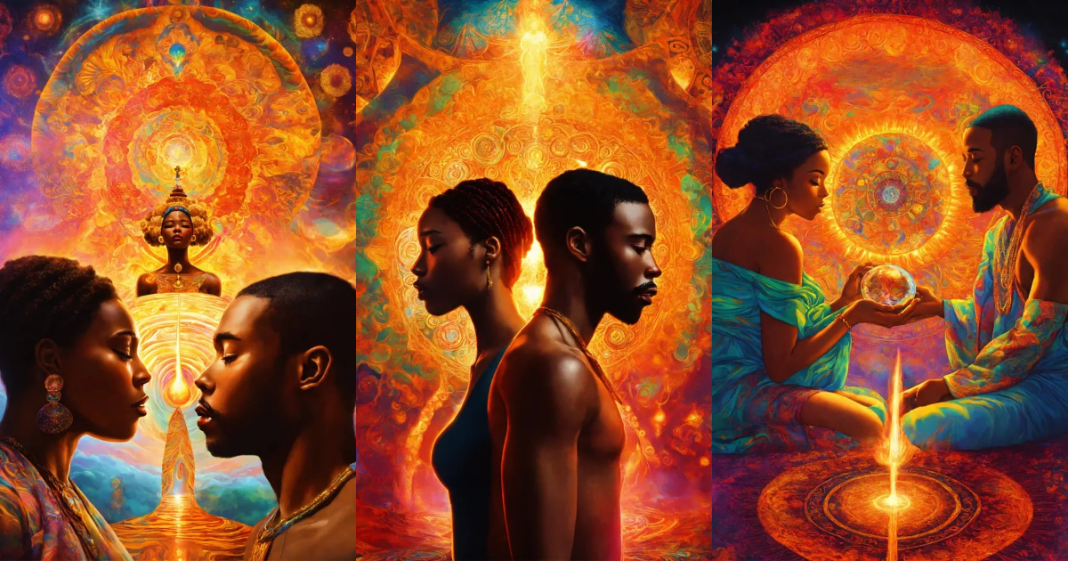 Lexica - Psychedelic Art image of black man and woman receiving ...