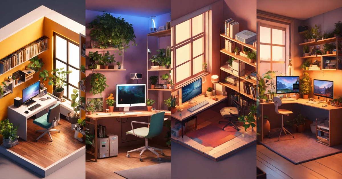 Lexica - Cube cutout of an isometric programmer bedroom with a gaming ...