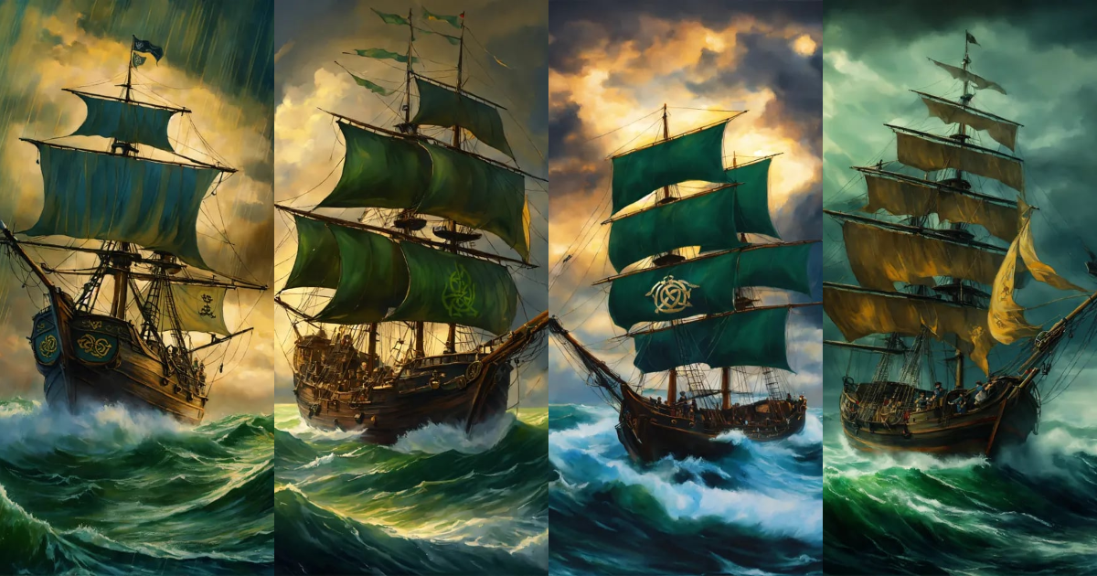 Lexica - A painting of a celtic pirate on the ocean during a storm ...