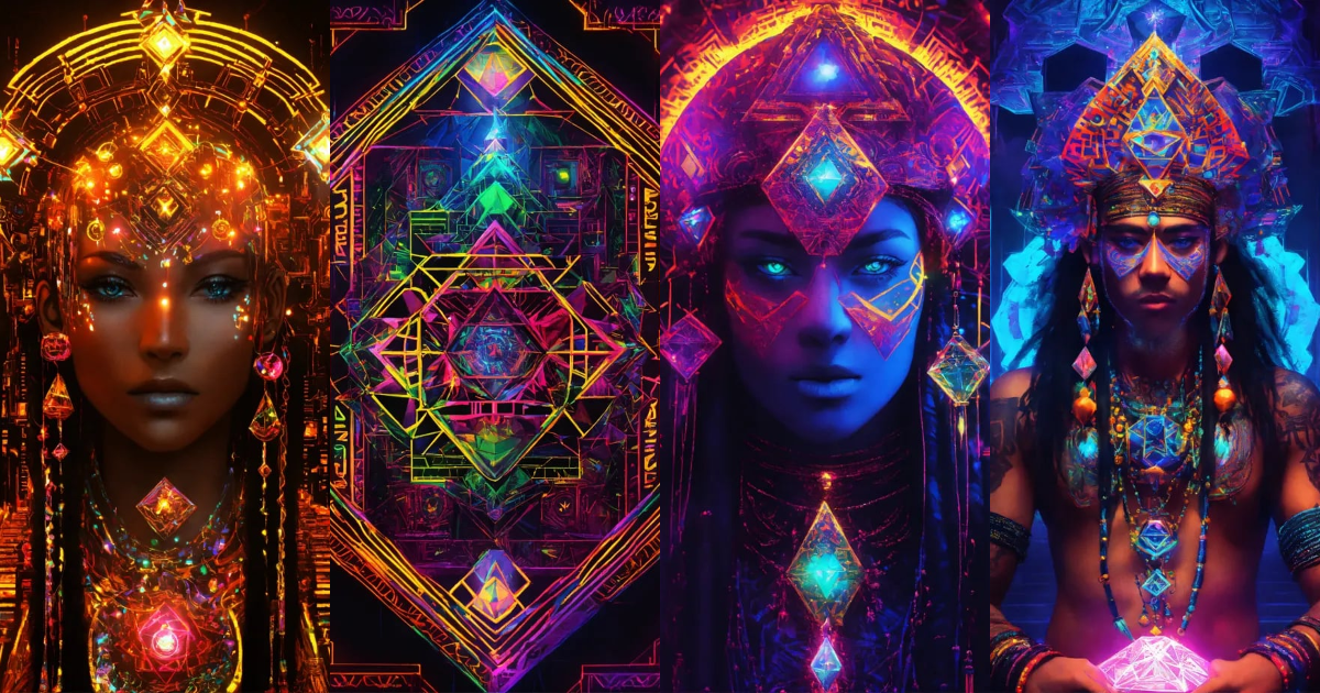 Lexica - Techno Shaman of diamond and shimmer black neon light Trance ...