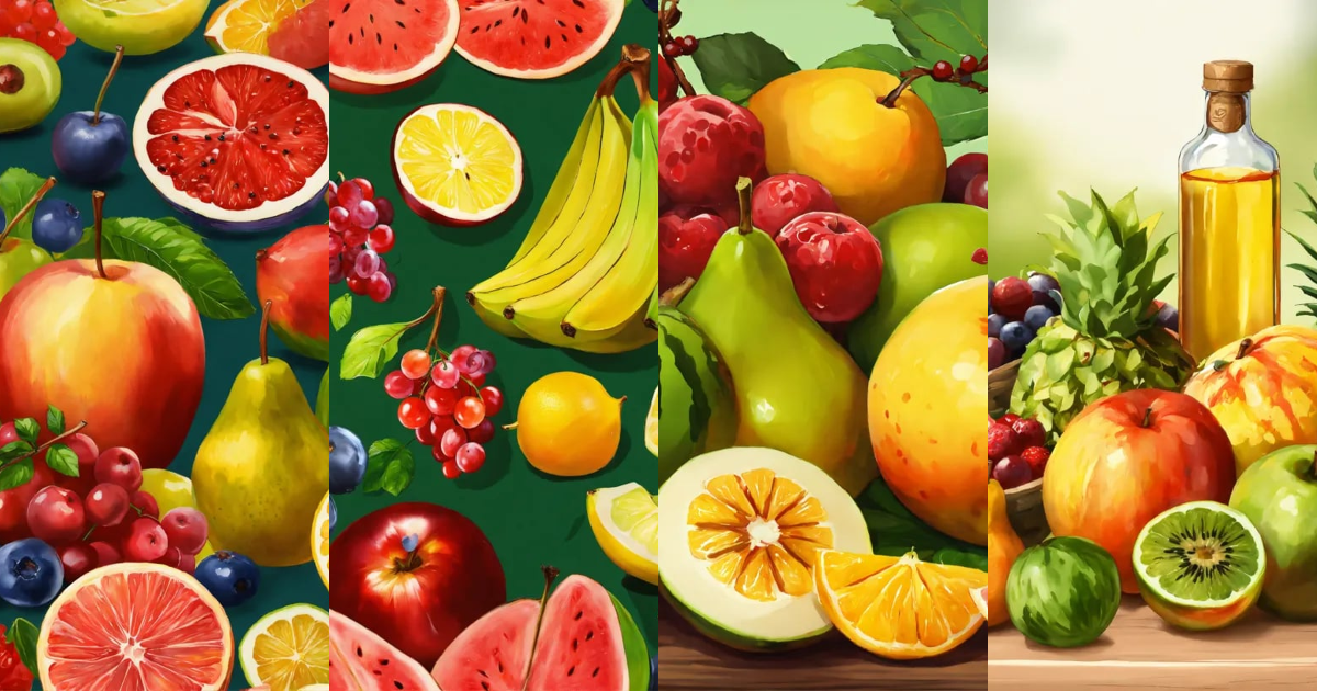 Lexica - Various fruits, isolate objects, realistic cartoon oil paint ...