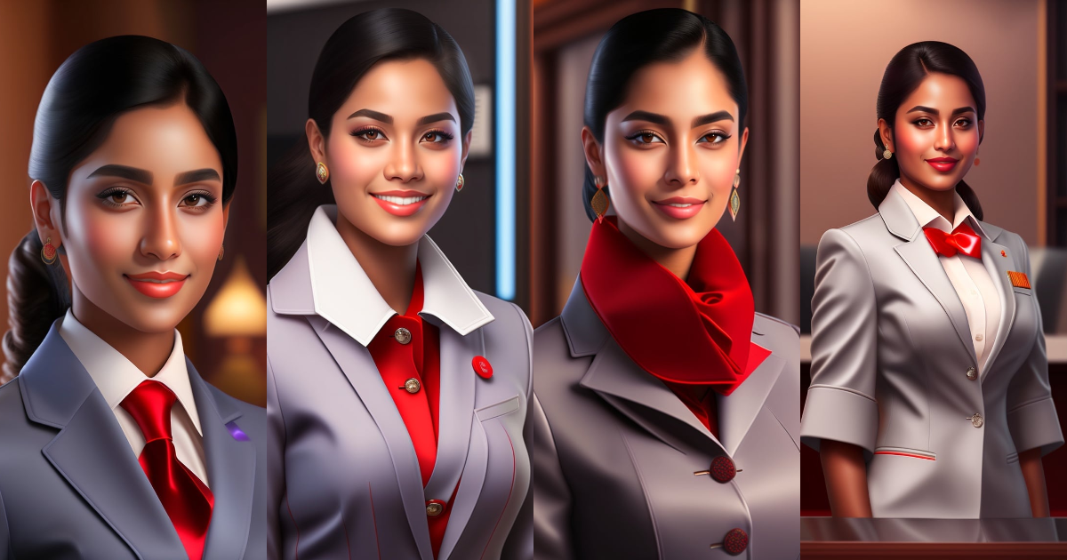 Lexica - Two young Indian receptionist female grey coat, white shirt ...